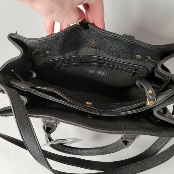 Bueno | Bags | Bueno Black Leather Floralbutterfly Tote Bag Large ...